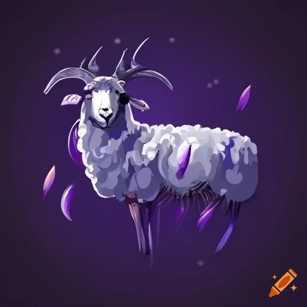 Fantasy artwork of a sheep with feathered coat and deer antlers on Craiyon