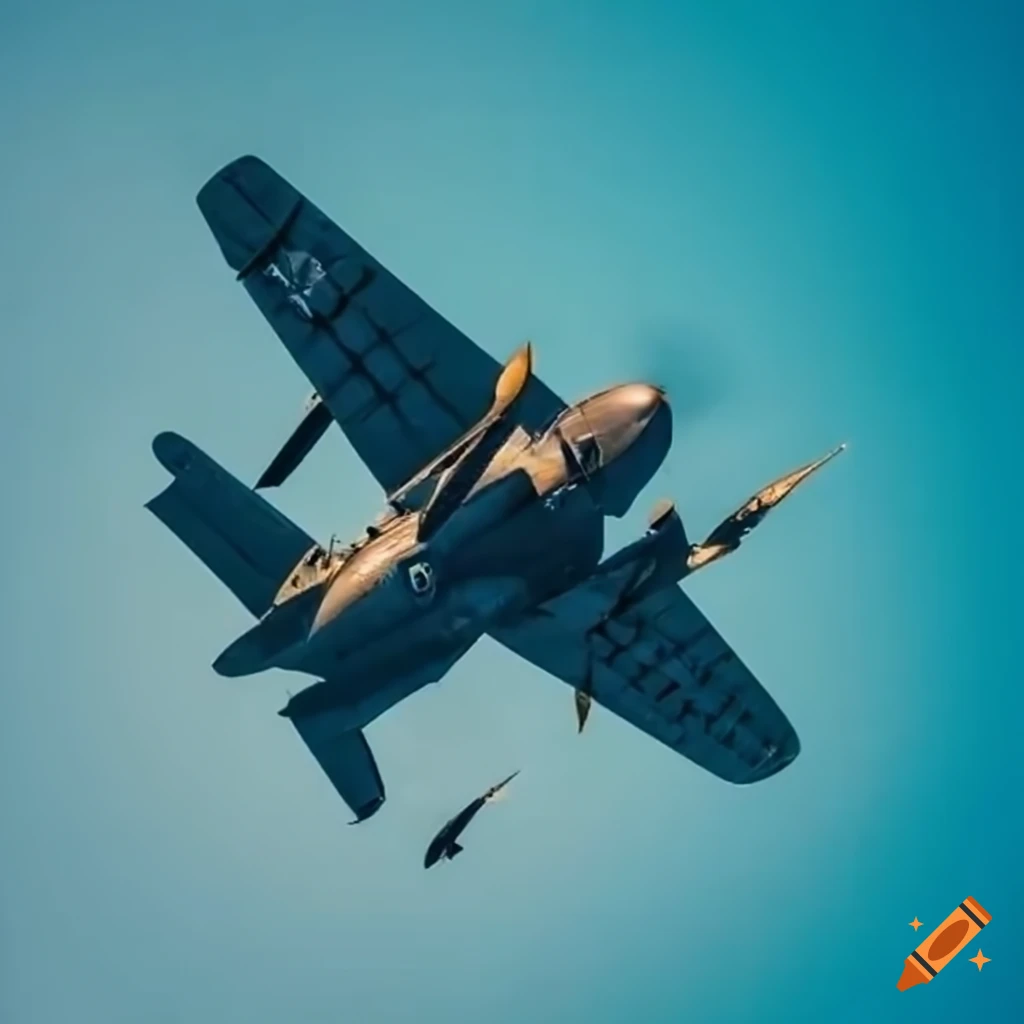 Vintage wwii fighter jet with bullet holes in the sky