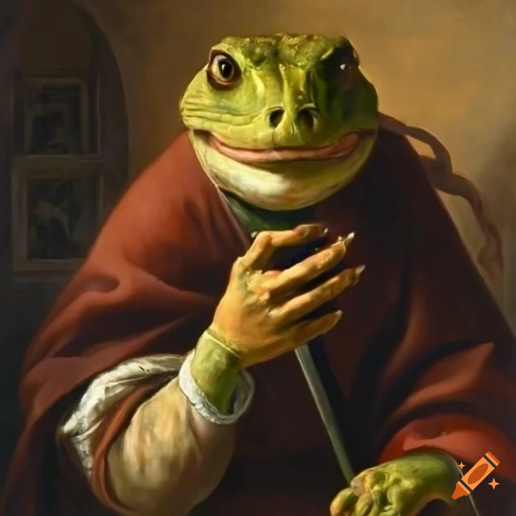 Renaissance oil painting of a detective lizard on Craiyon