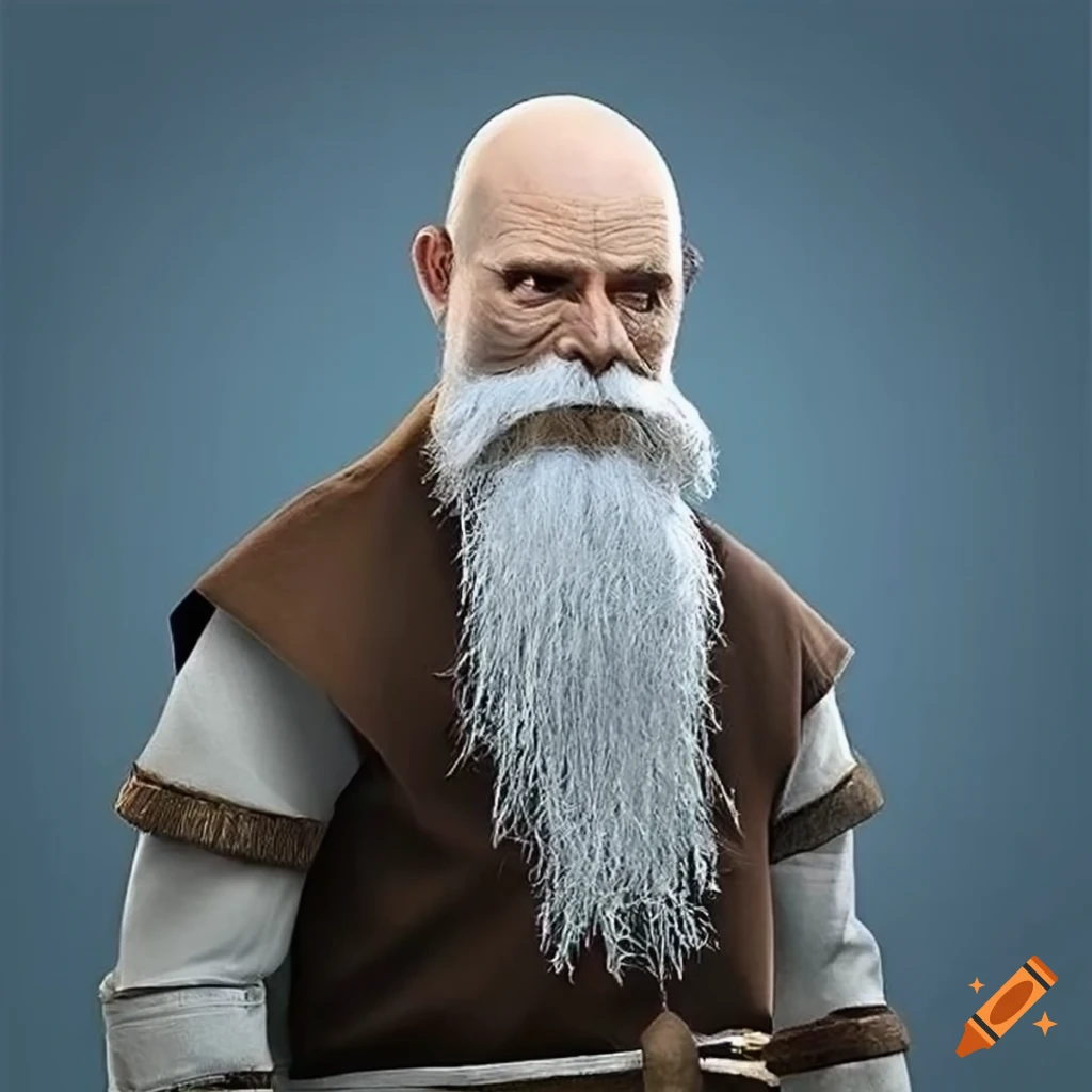 Portrait of an old white monk with long beard and tunic on Craiyon