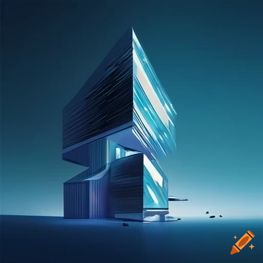 Minimalist futuristic architecture under a starry sky