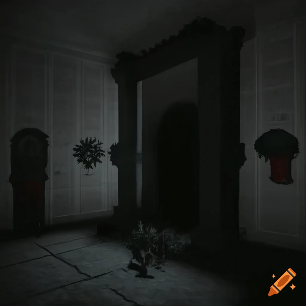 Dark and introspective room with a memorial grave on Craiyon