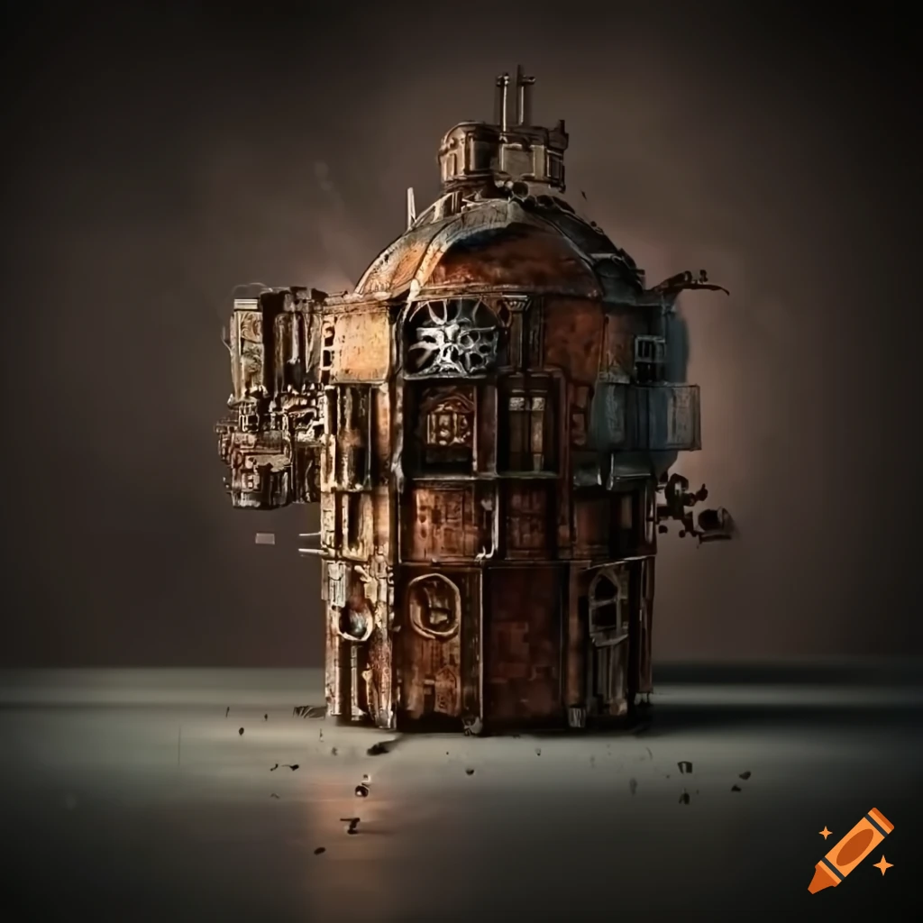 Image of a rusted steampunk space station on Craiyon