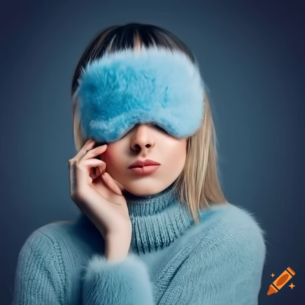 Woman with turtleneck fur sweater and sleep mask on Craiyon