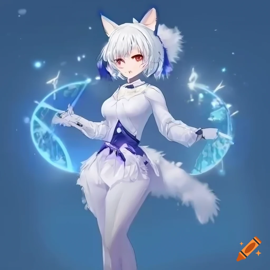 Character design of a vtuber with polar fox traits on Craiyon
