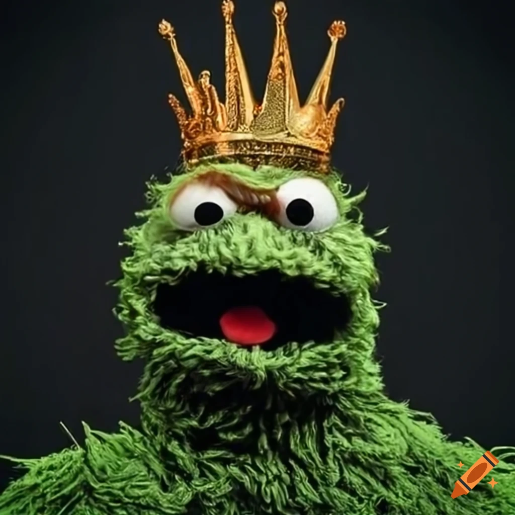 Oscar the grouch wearing a crown on Craiyon