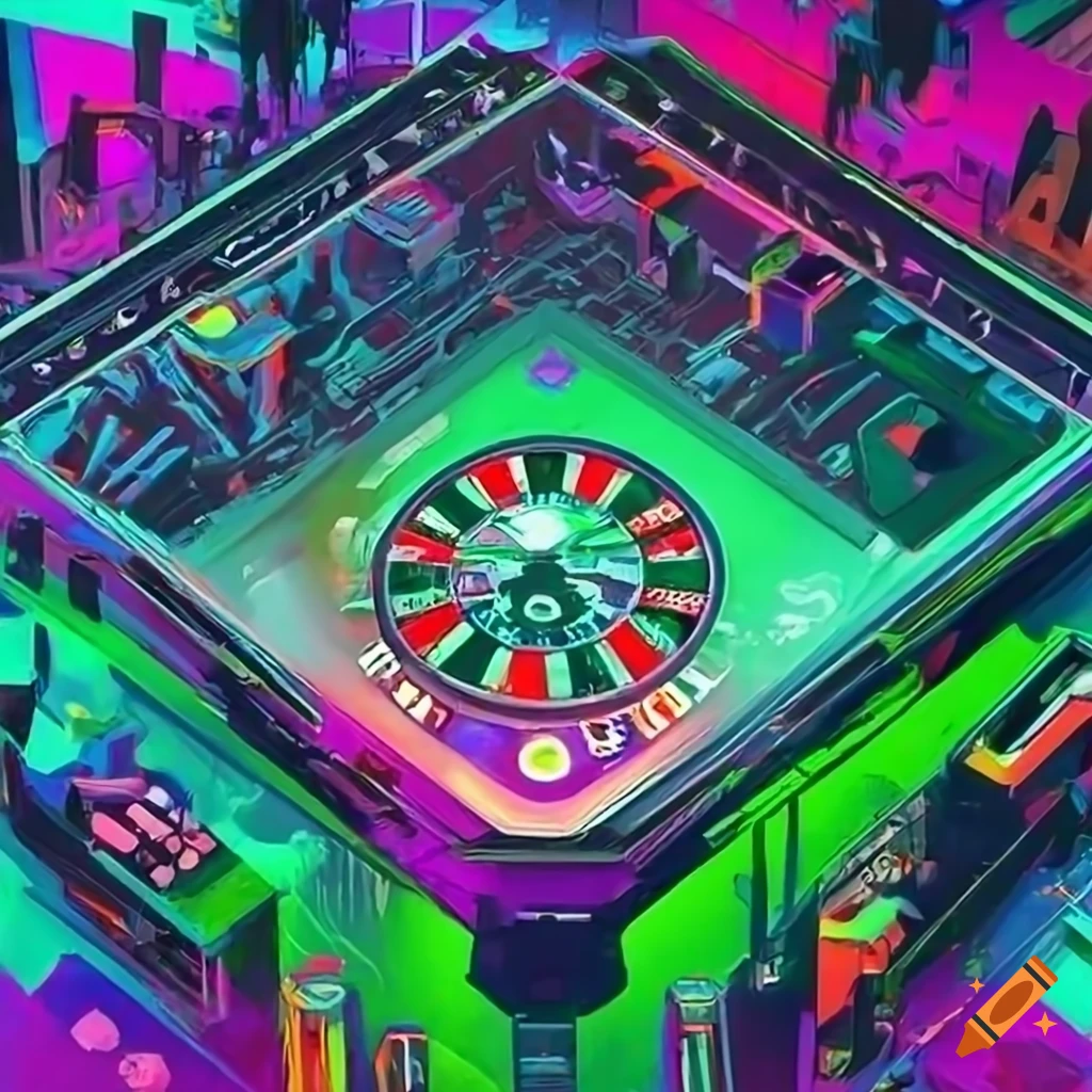 Cyberpunk artwork of merged roulette table and chess board on Craiyon