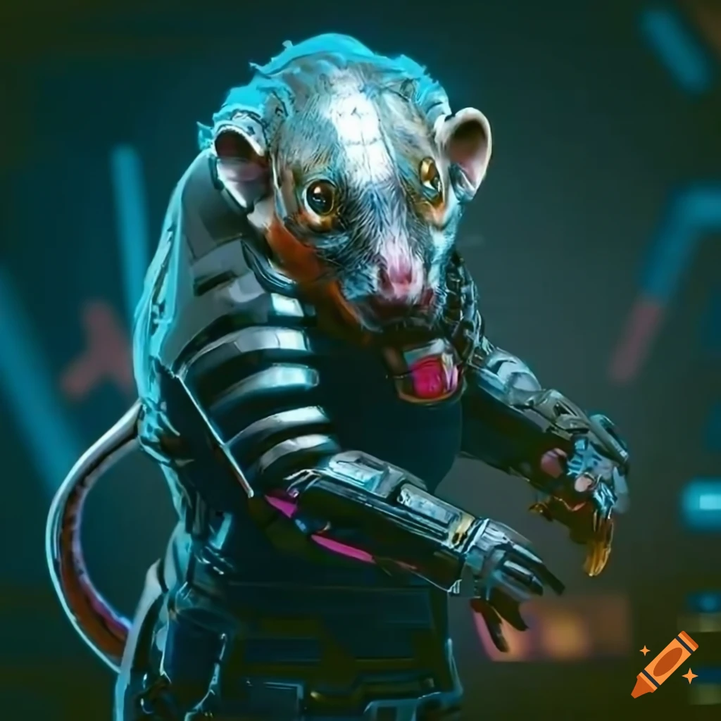 Cyberpunk character building with scrap metals on Craiyon
