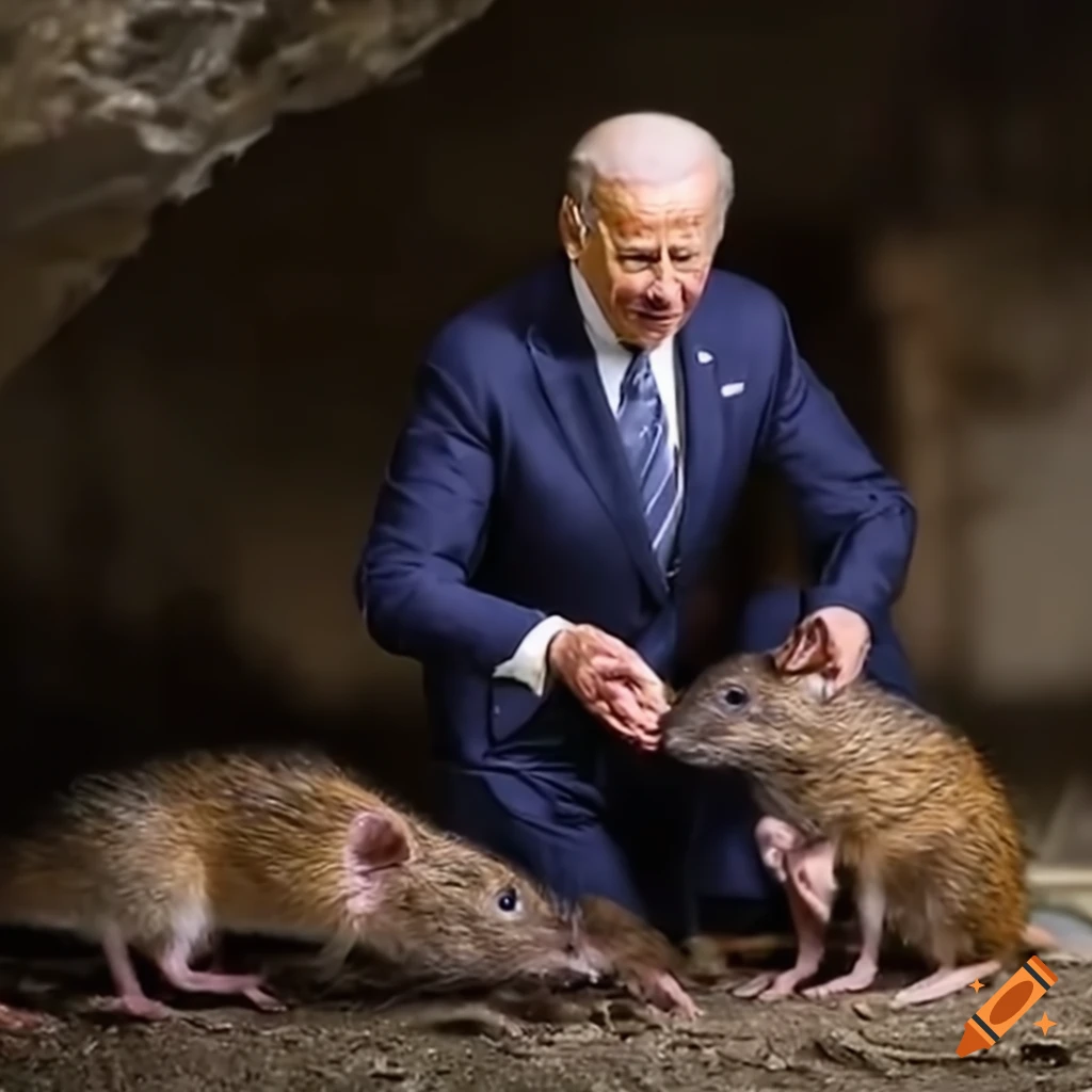 Satirical image of President Joe Biden hunting rodents on Craiyon
