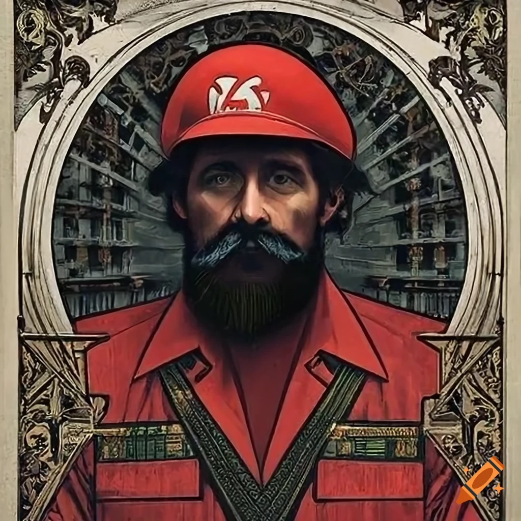 Art Nouveau illustration of Super Mario jumping in a sewer on Craiyon