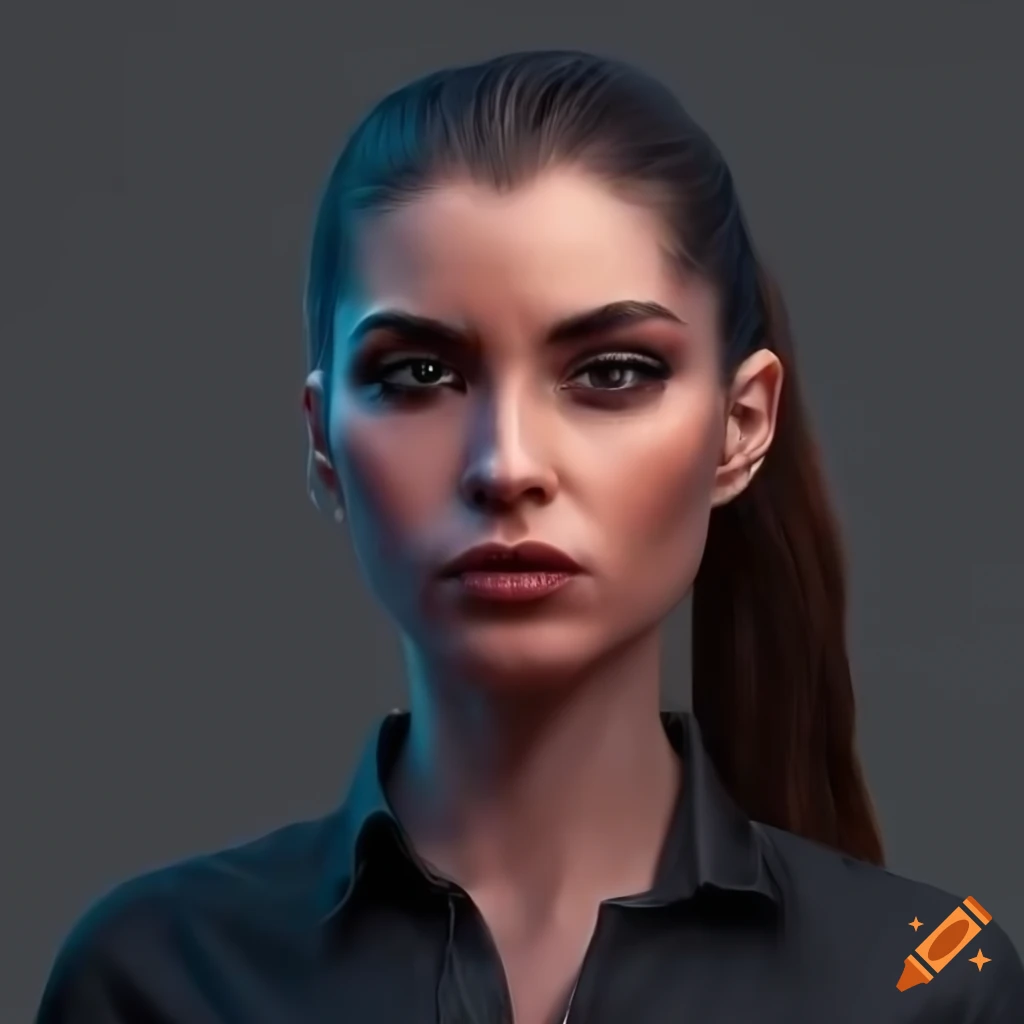 Close-up portrait of a young Turkish woman with a fierce look on Craiyon