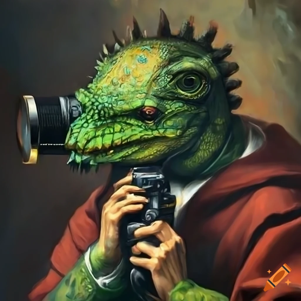 Renaissance oil painting of a cyberpunk lizard detective on Craiyon
