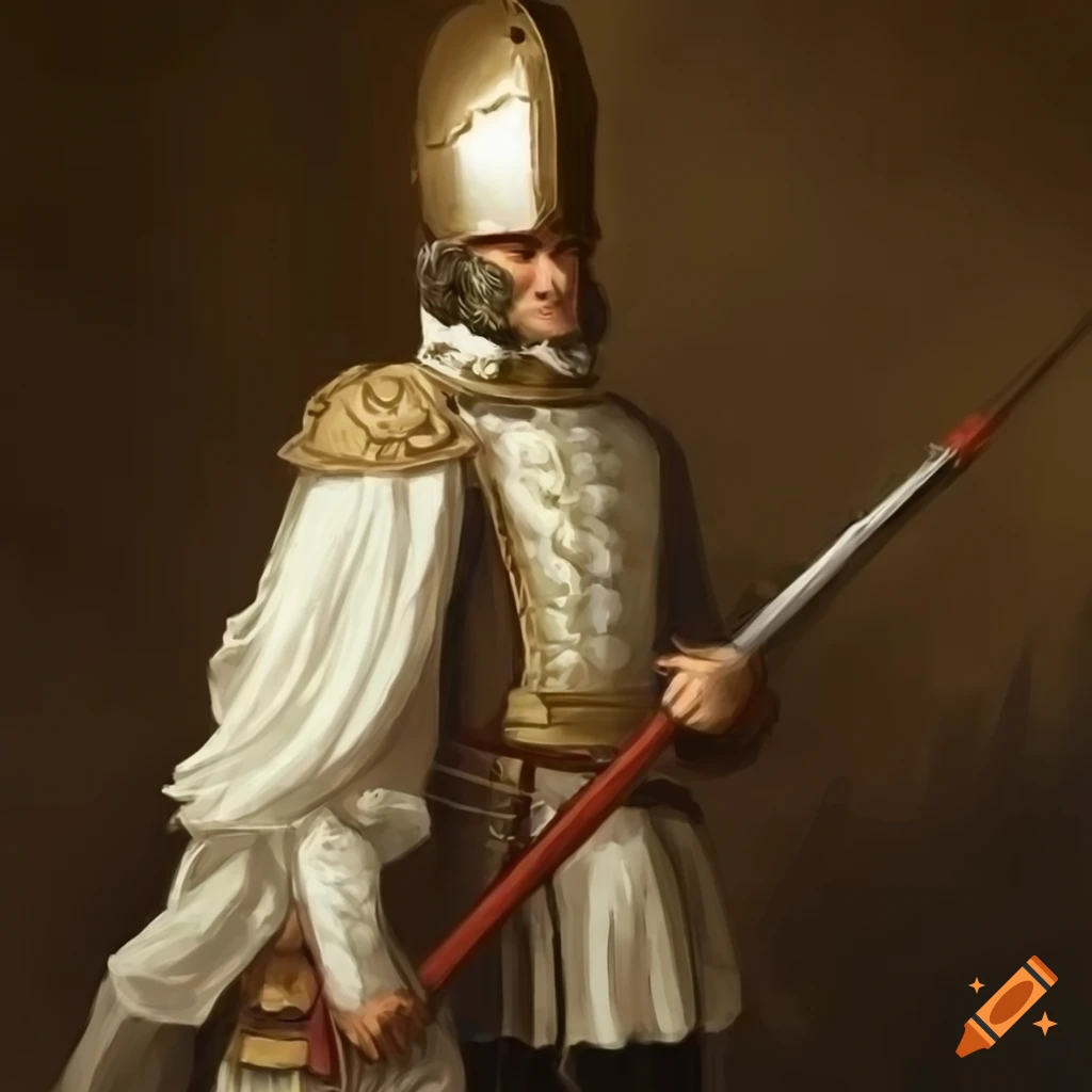 Fantasy art of three white-clad french renaissance guards