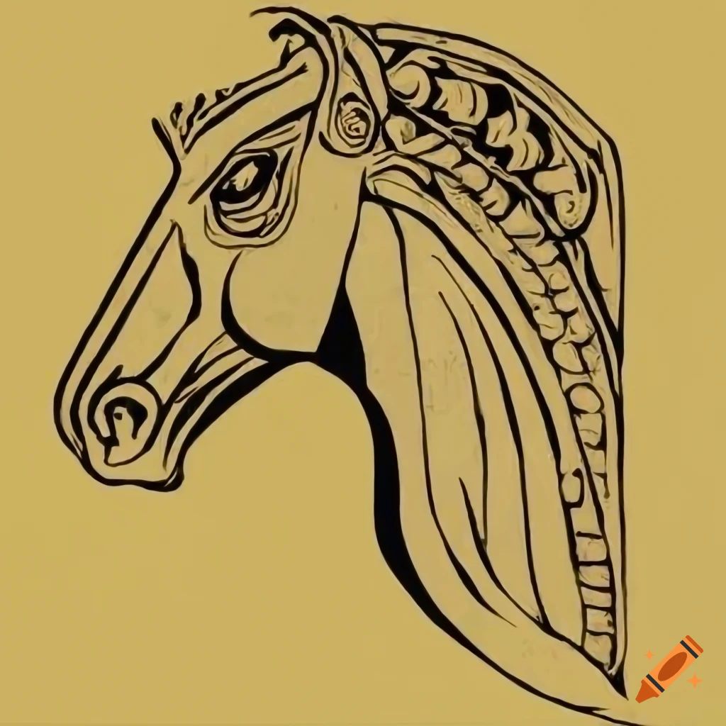 Medieval drawing of a horse head on yellow background on Craiyon