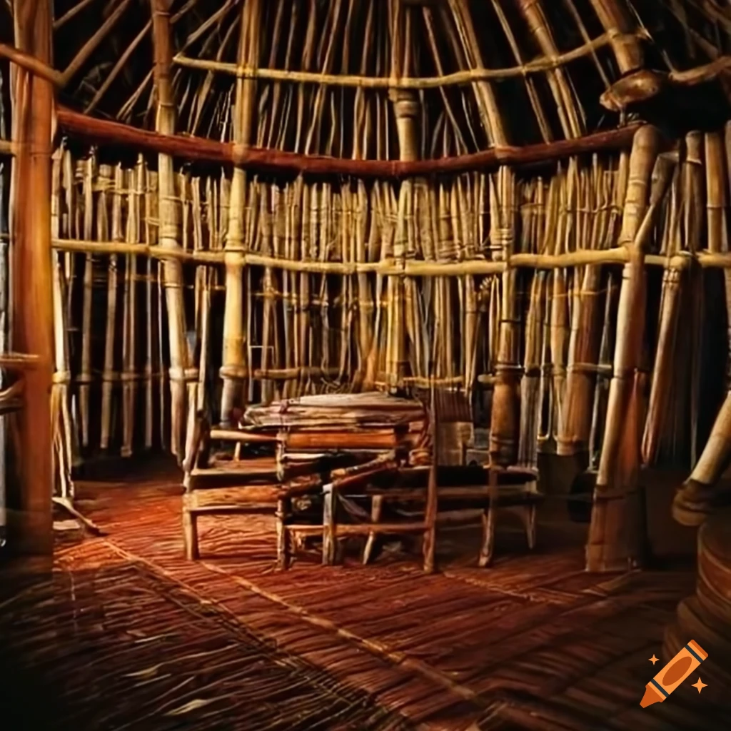 Assamese traditional bamboo house interior on Craiyon