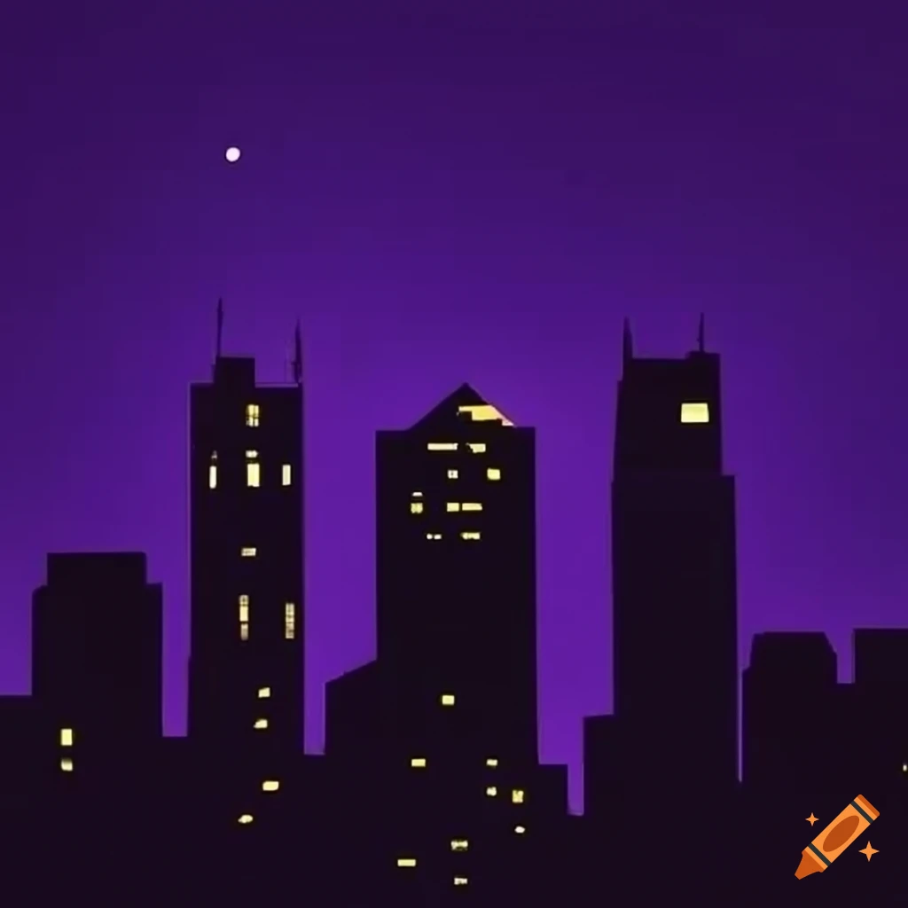 Night cityscape with purple buildings