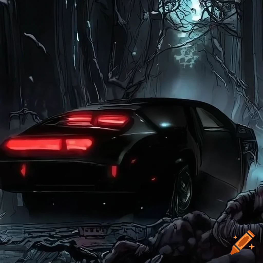Comic book art of Knight Rider's K.I.T.T. car driving in the snow on ...