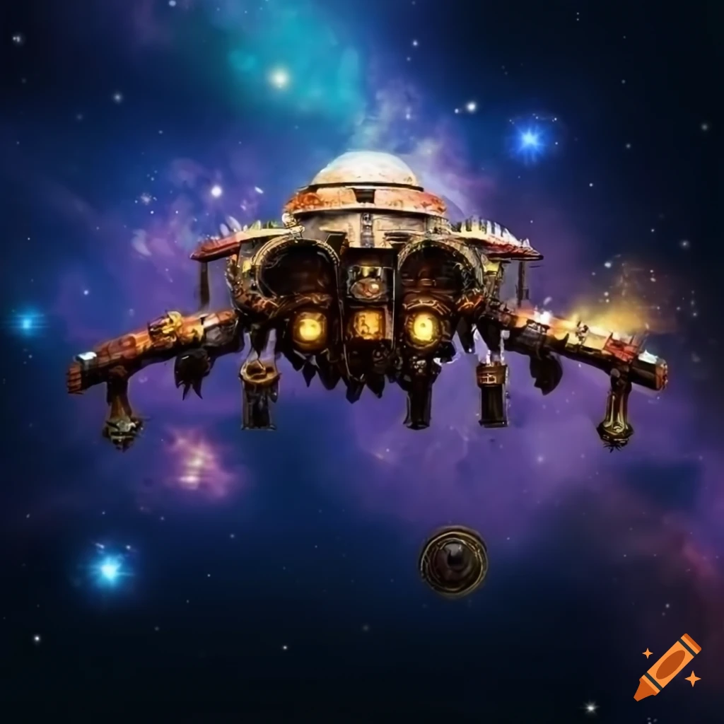 Steampunk spaceship in a psychedelic style on Craiyon