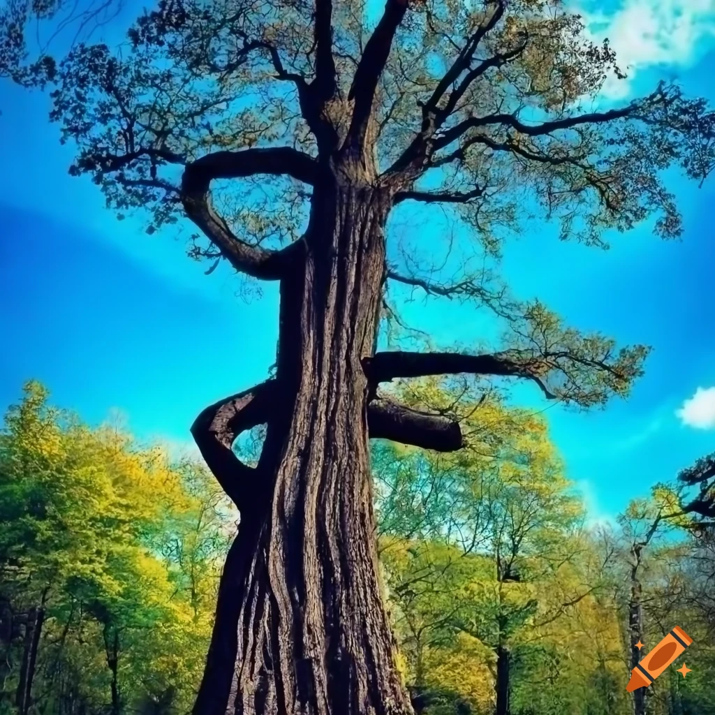 Eerie picture of a decaying tree with twisted branches on Craiyon