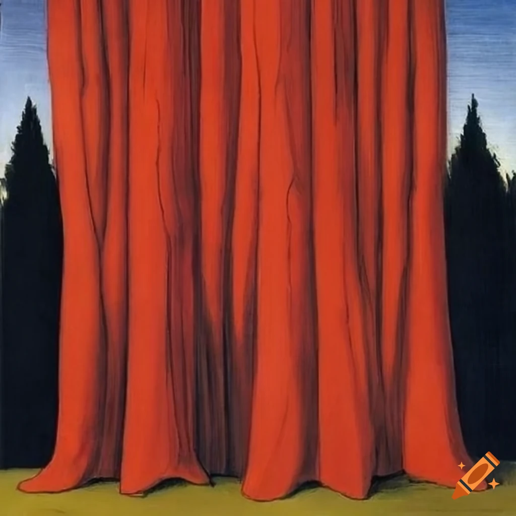 Red curtains among trees by rene magritte and jan van eyck, 8k ...
