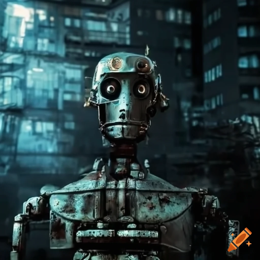 Apocalyptic robot in tokyo city