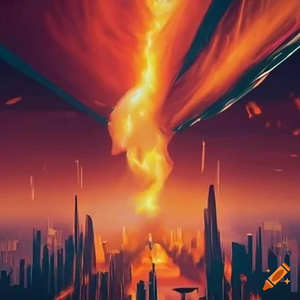 Surreal cityscape with flying animals on Craiyon