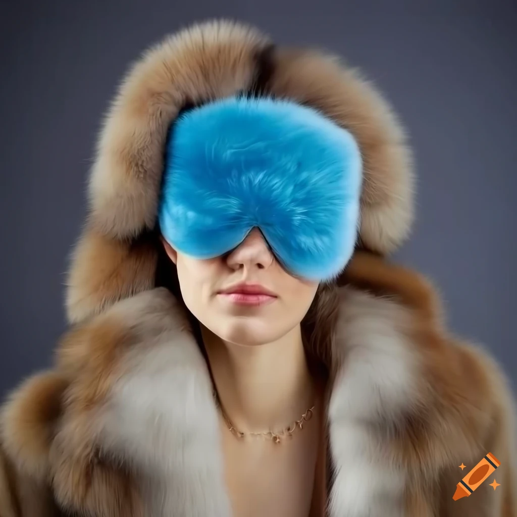 Woman in stylish fur coat with sleep mask on Craiyon