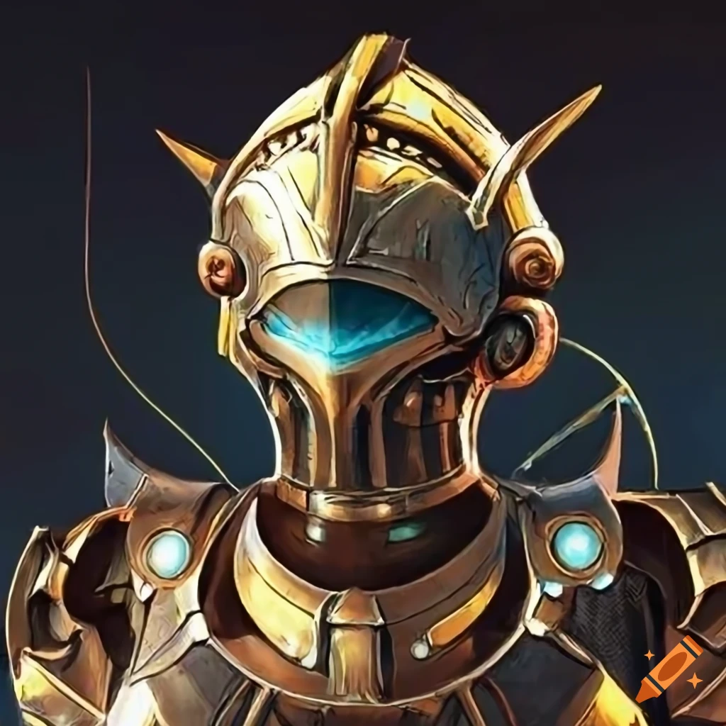 Front view of the cosmic engineer in celestial alloy armor on Craiyon
