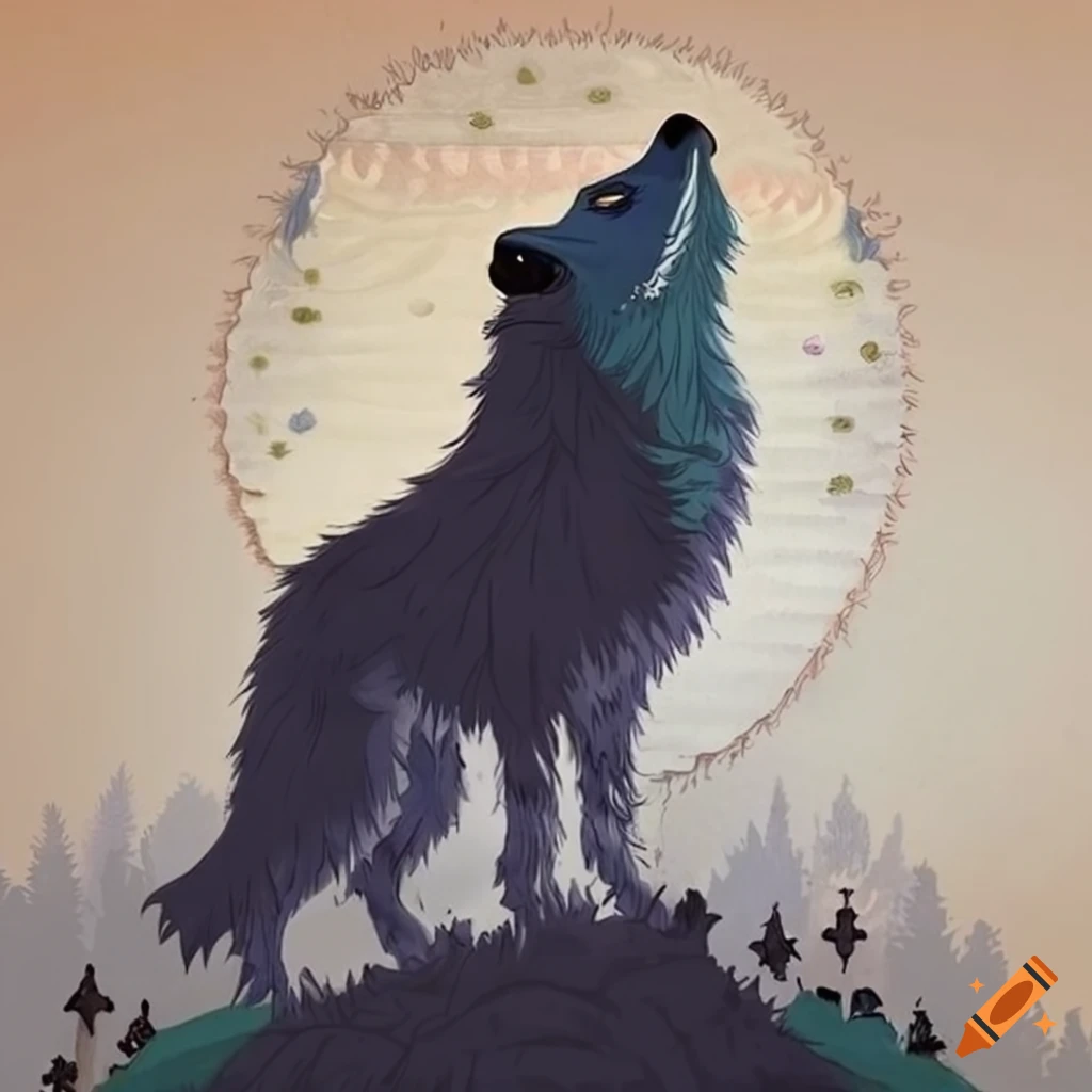 Needlework of a howling wolf on Craiyon