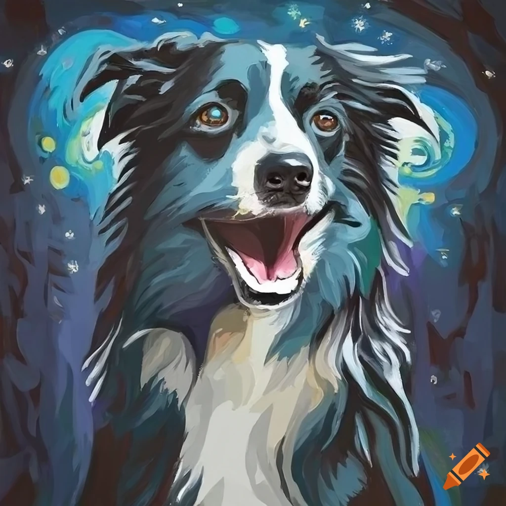 Sheltie puppy with birthday cake in impressionist style on Craiyon