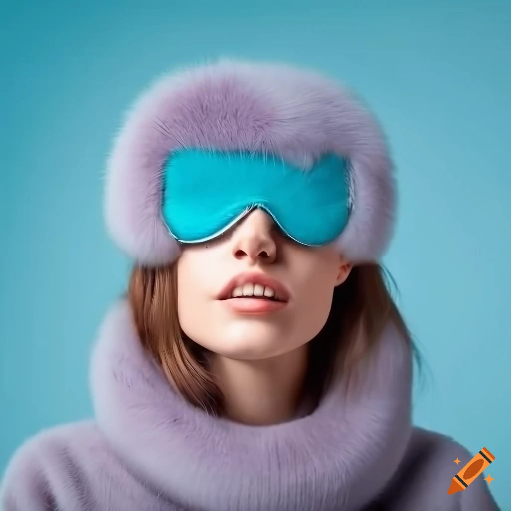 Woman wearing turtleneck fur sweater and sleep mask on Craiyon