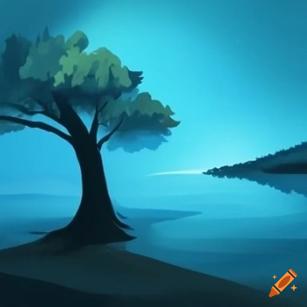 Serene scene of a tree by a lake