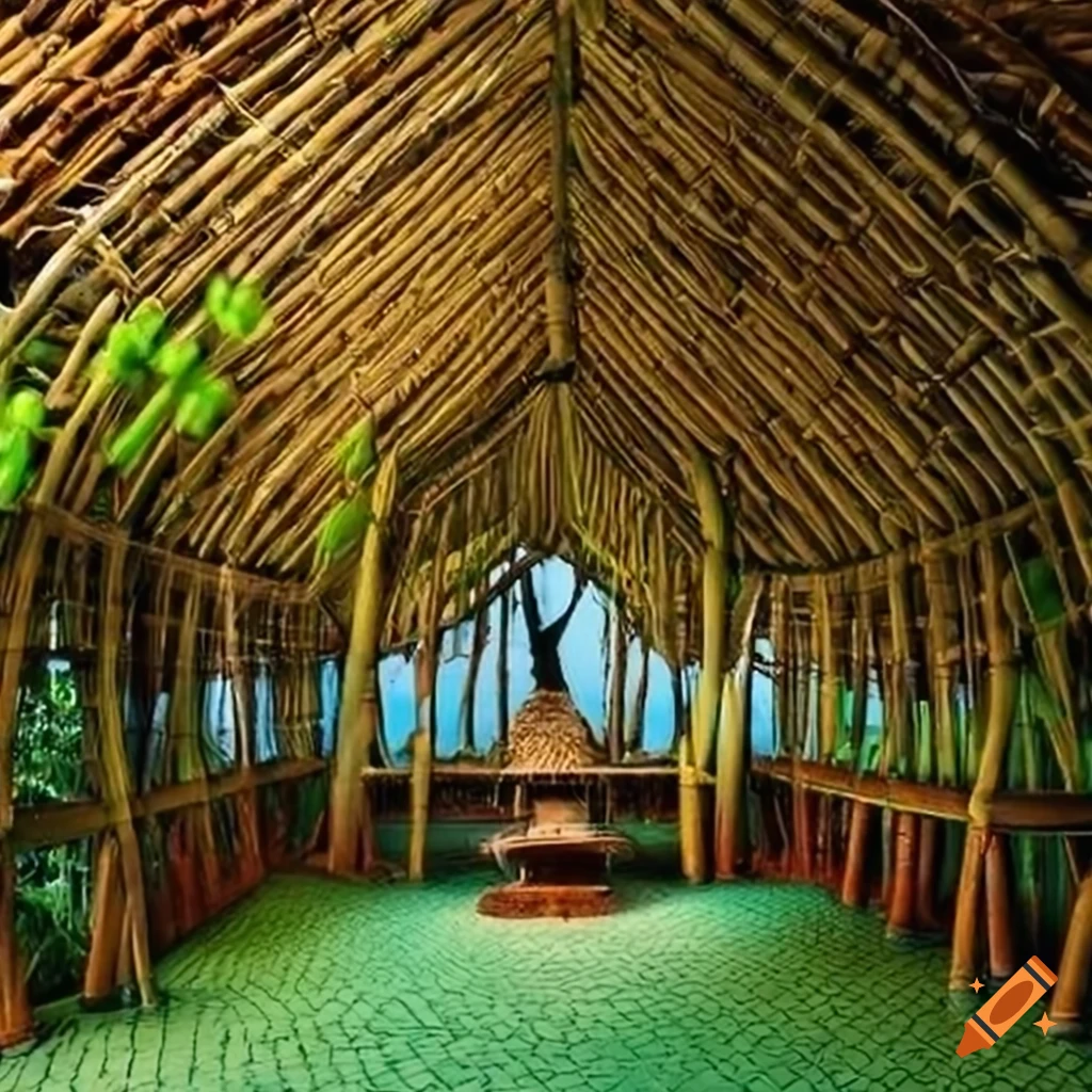 Bamboo house adorned with flowers on Craiyon