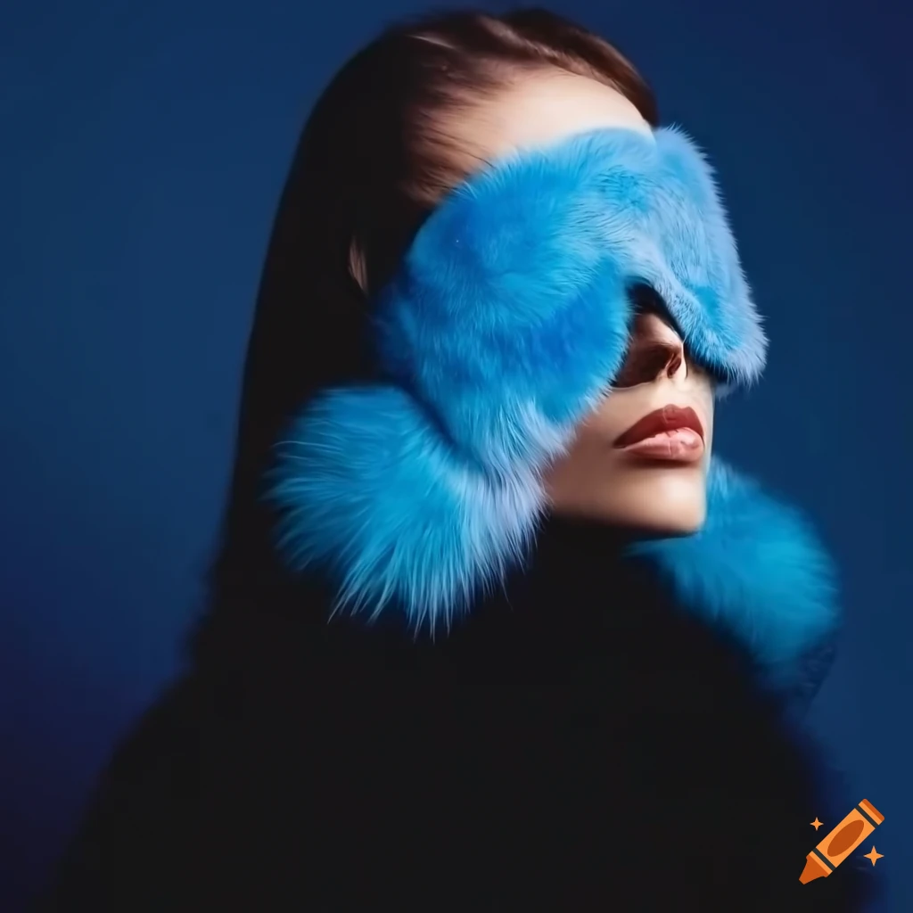 Woman wearing a fluffy fur coat and sleep mask