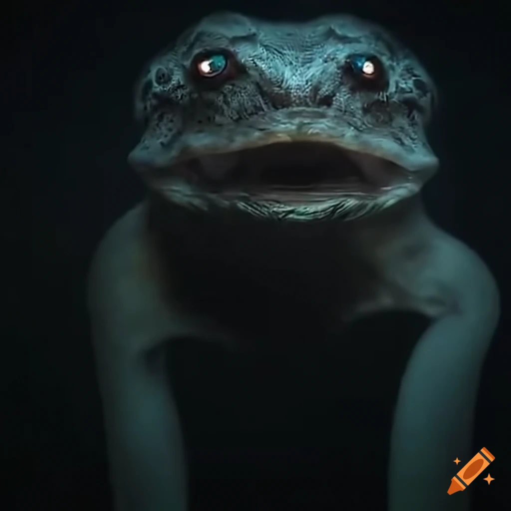 Nightmarish creature with glowing eyes in the dark