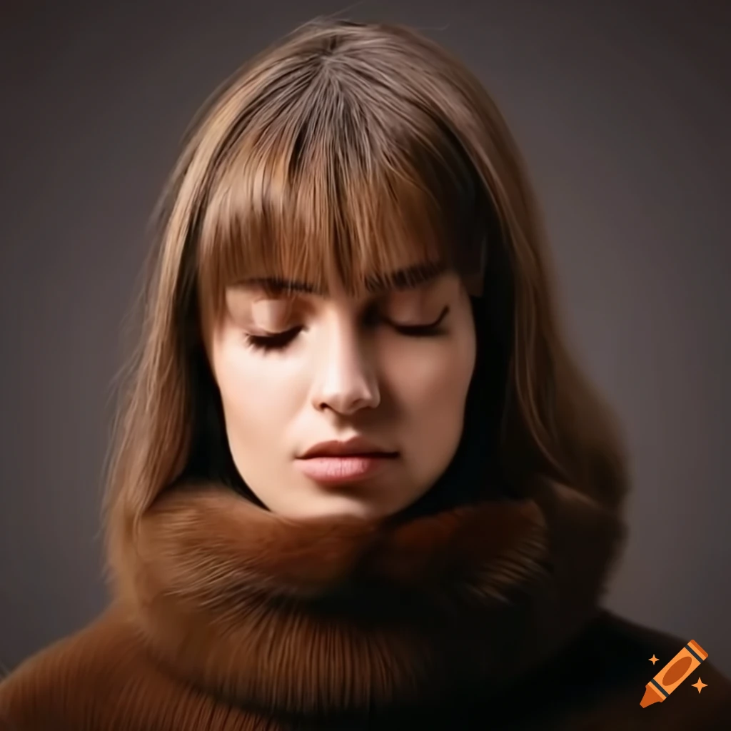 Stylish woman with fur sweater pulled up