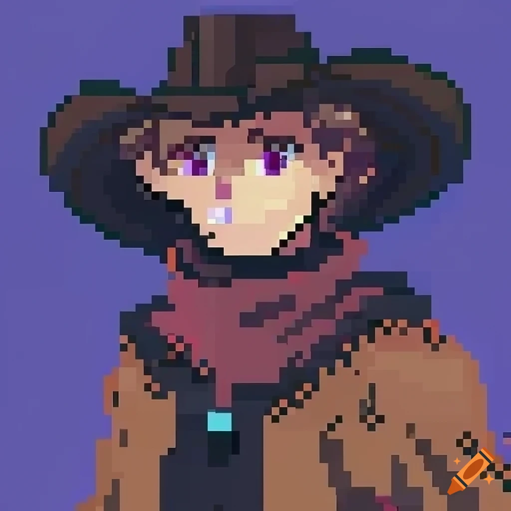 Pixel art of a walking cowboy in black on Craiyon