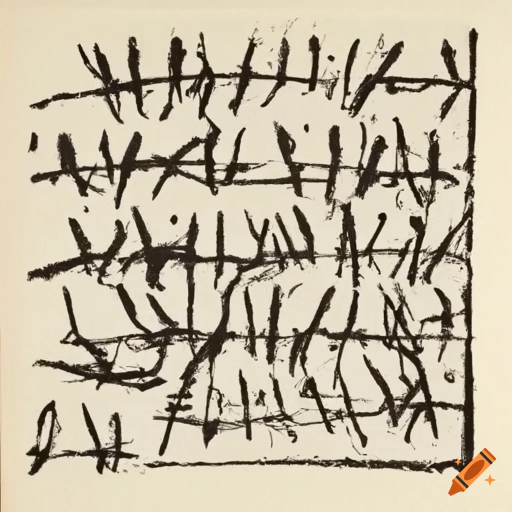 Caligraphic that look like little men writen on paper by henri michaux ...