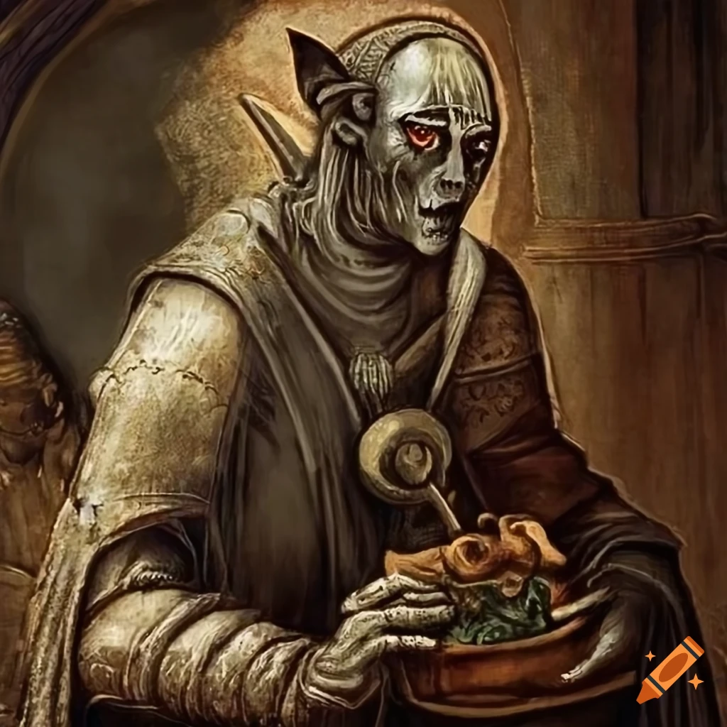 Medieval manuscript illustration of a dark elf stealing treasure on Craiyon