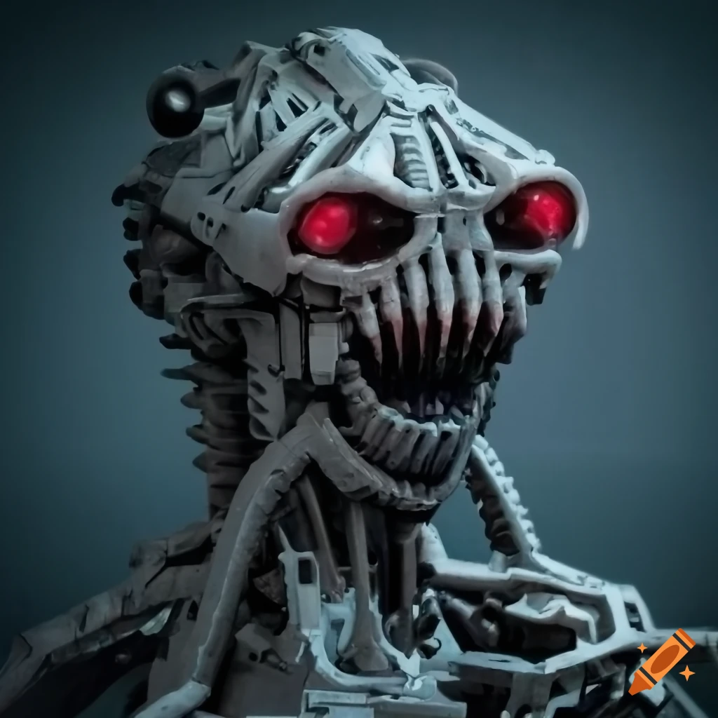 Cyberpunk illustration of a mechanical monster