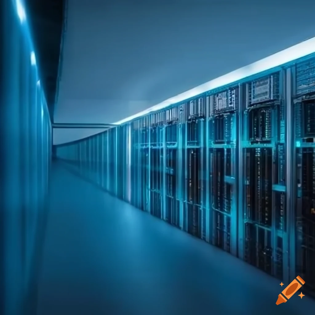 A futuristic server farm overlooking a beautiful space view on Craiyon