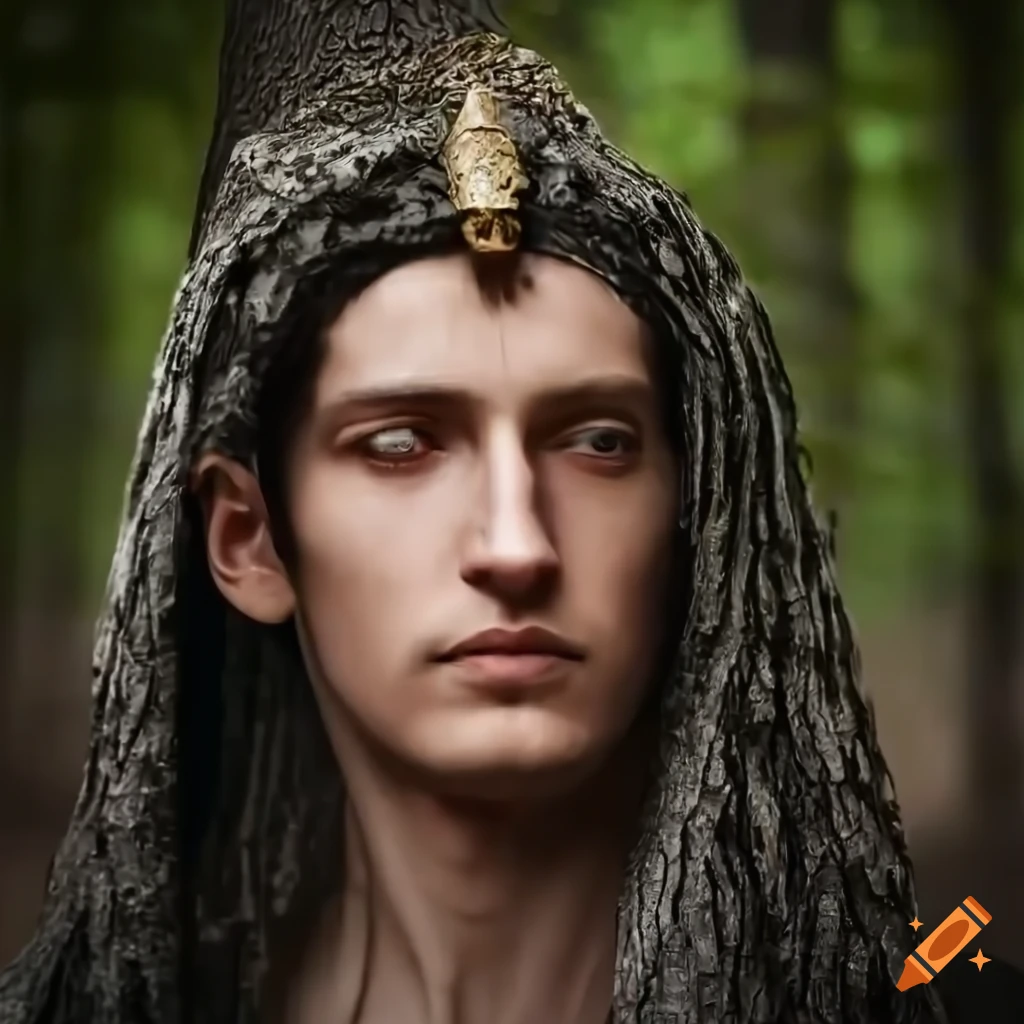 Man in ancient king attire in the forest on Craiyon