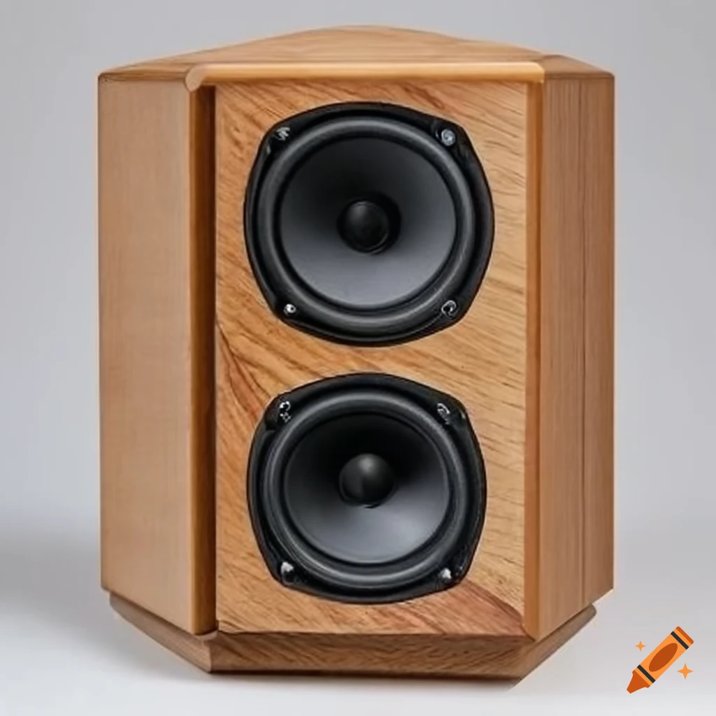 Egg-shaped wooden speakerbox with tweeter on top and woofer in front on ...