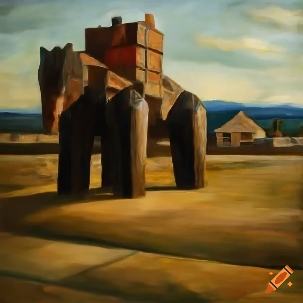 Diego Rivera's painting of a Giant Wooden Trojan Bear in front of a ...