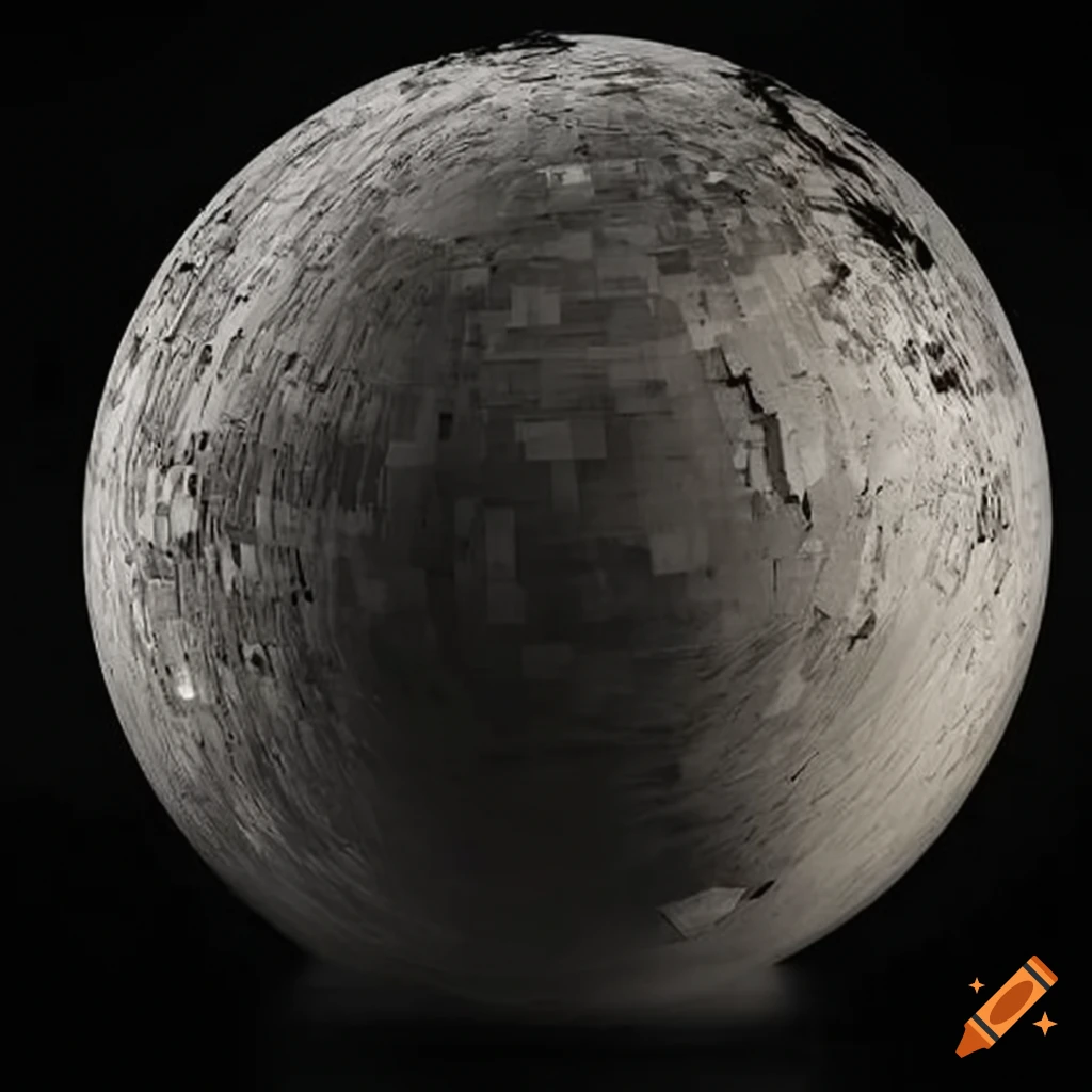 Concept art of a hovering sphere above a ruined city