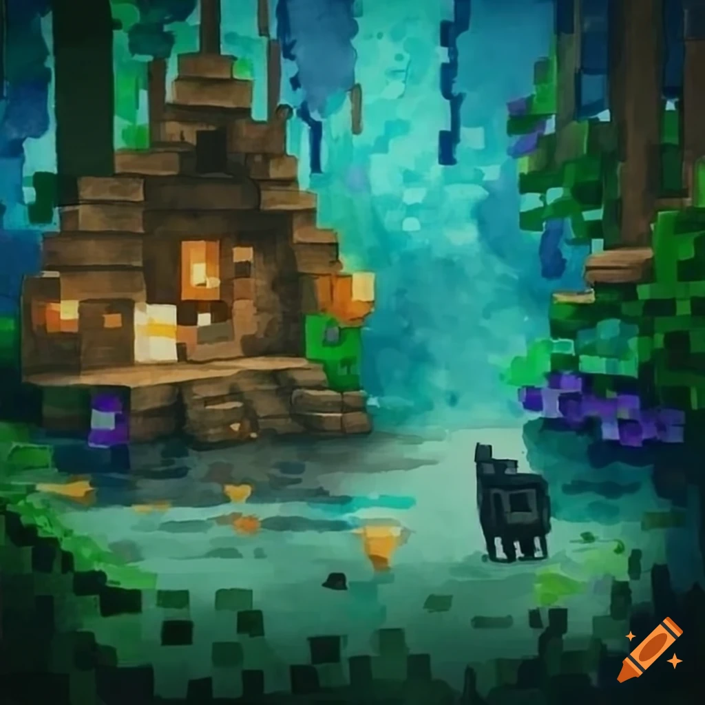 Pixel art painting of a minecraft tombstone in a graveyard on Craiyon