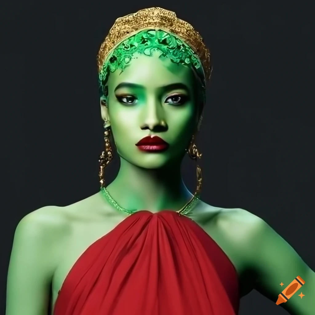 Cosplay of 'the mask' by madonna with green face paint on Craiyon