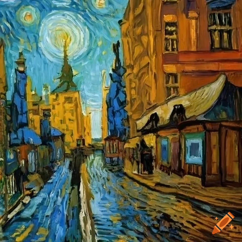 Van gogh style painting of a street on Craiyon