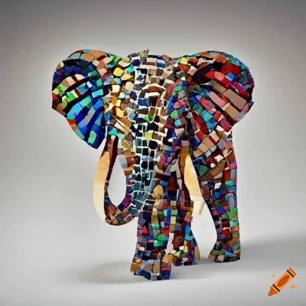 Mosaic art of an elephant on Craiyon