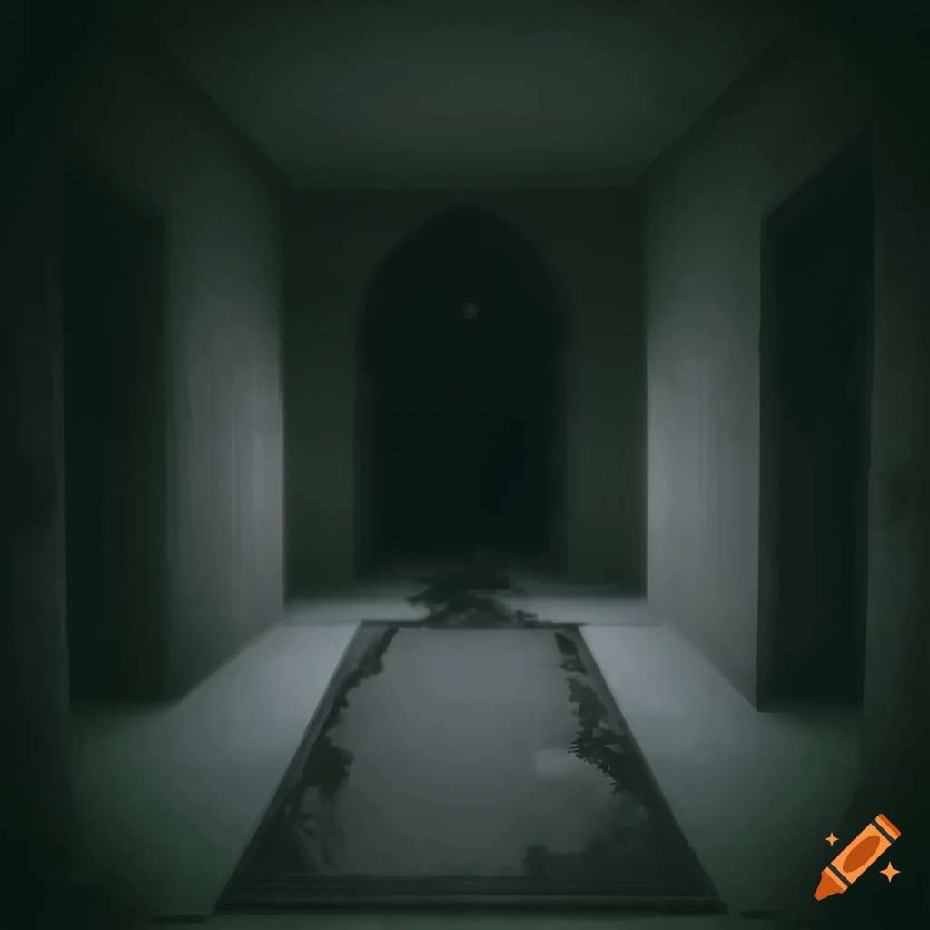 Dark and introspective room with a memorial grave on Craiyon